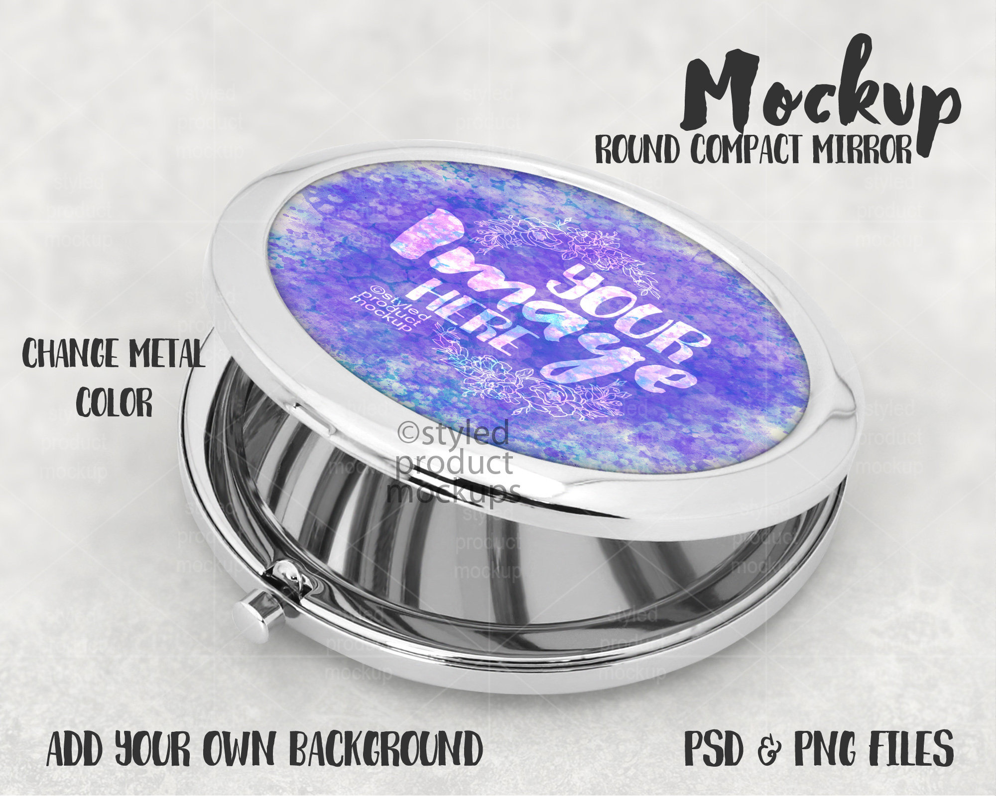 Dye Sublimation Round Metal Compact Mirror Mockup | Add Your Own Image ...