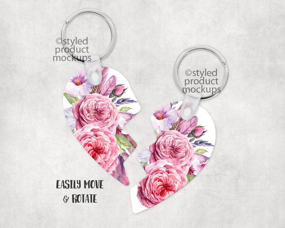 Dye Sublimation Two Part Heart Shaped Keychain Mockup Template | Etsy