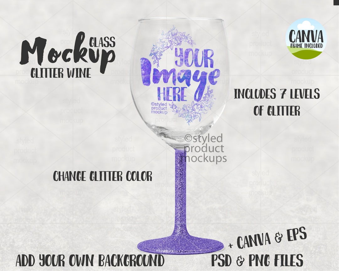 Glitter Wine Glass Mockup: Photoshop PSD, Canva, PNG (digital Download ...