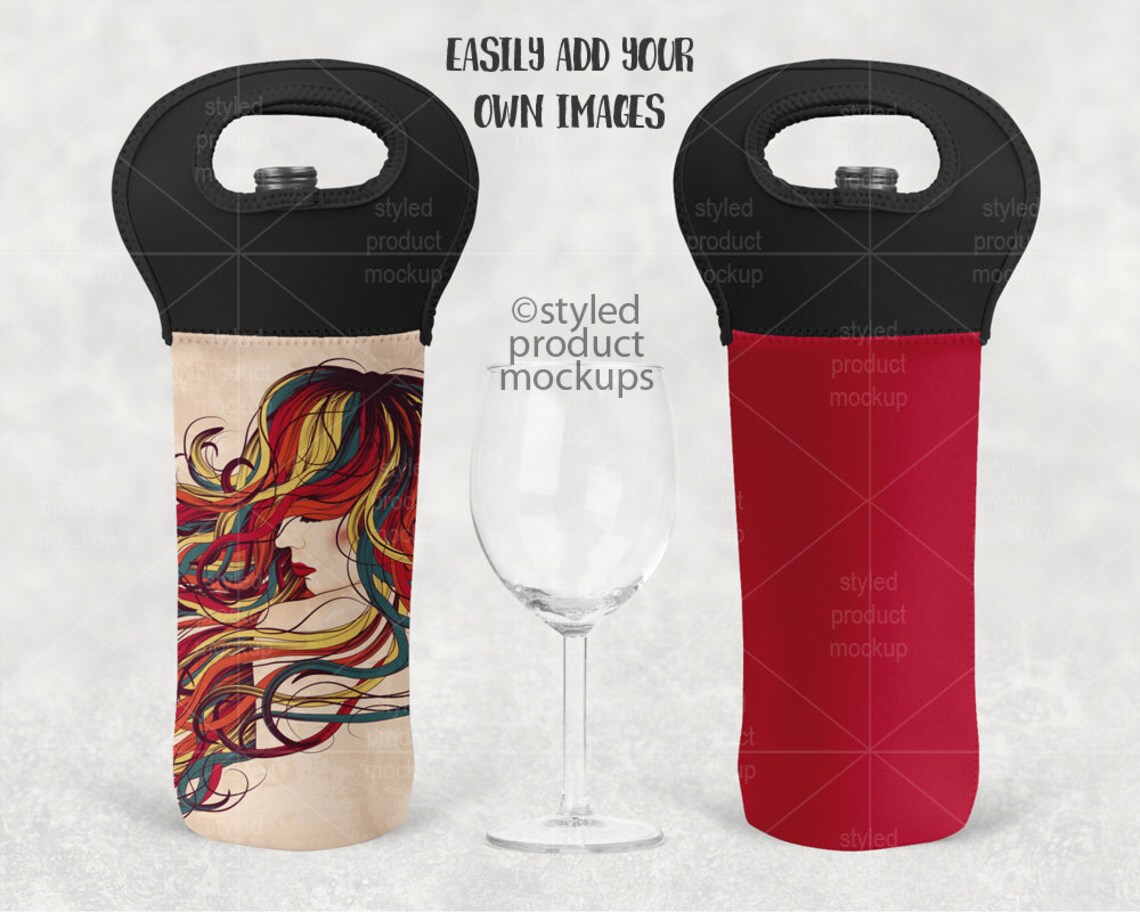 Dye Sublimation Double Sided Wine Tote With Black Top Mockup Template ...