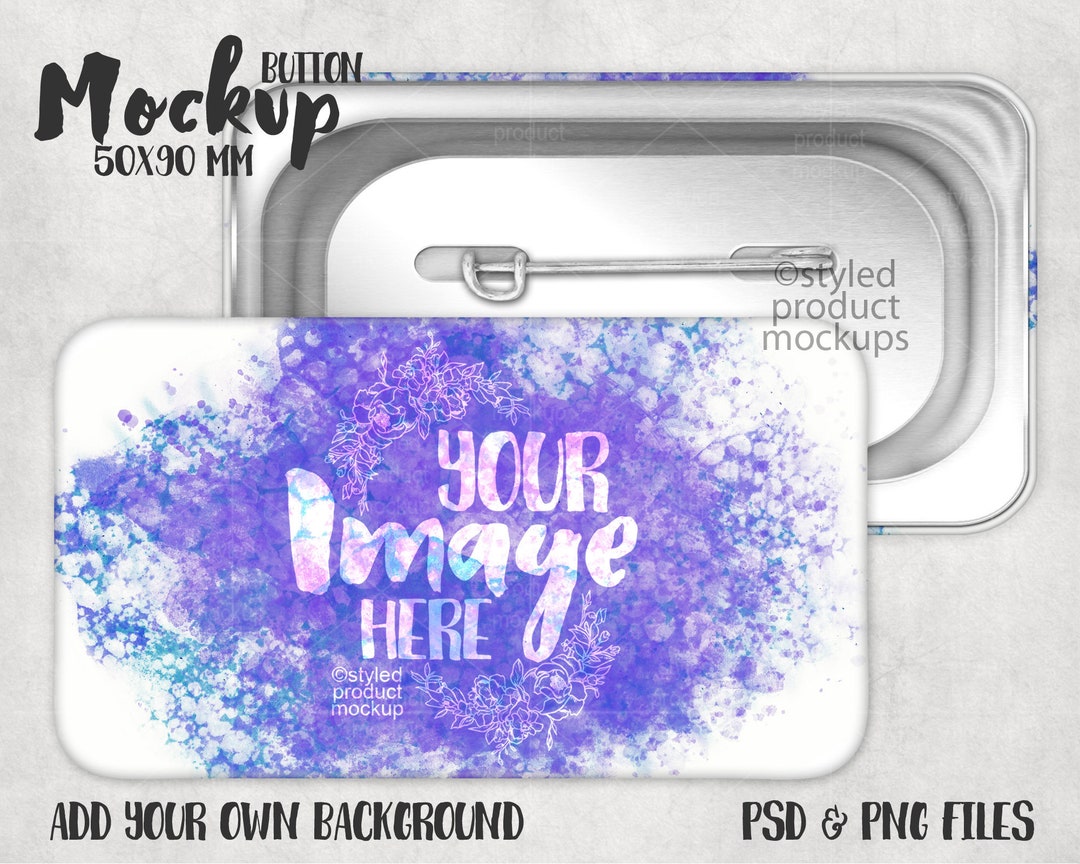 Rectangle 50 X 90 Mm Pin Back Button Mockup | Add Your Own Image and ...