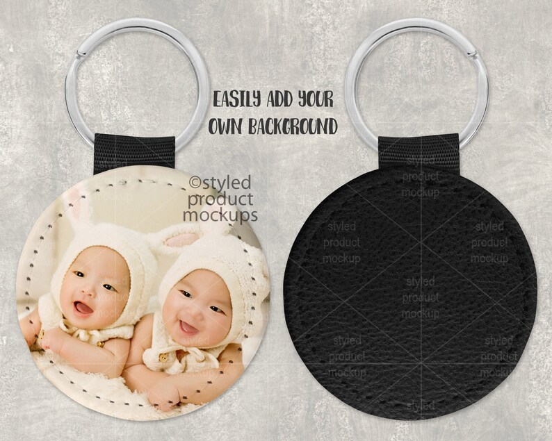 Dye Sublimation Round PU Leather Keychain Mockup Add Your - Etsy
