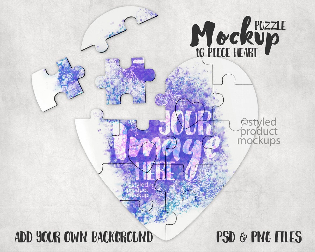 Dye Sublimation 16 Piece Heart Puzzle Mockup | Add Your Own Image and ...