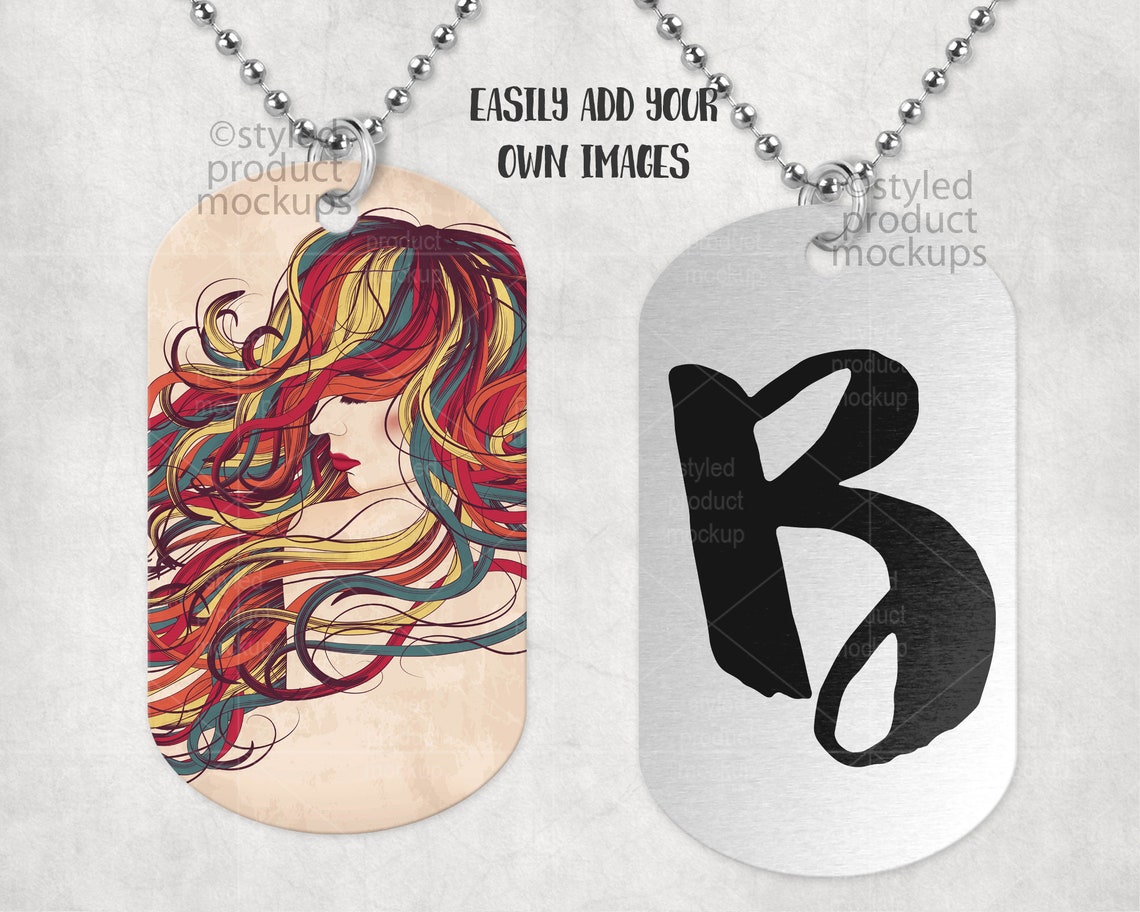 Dye Sublimation Stainless Steel Dog Tag With Ball Chain Mockup | Add ...