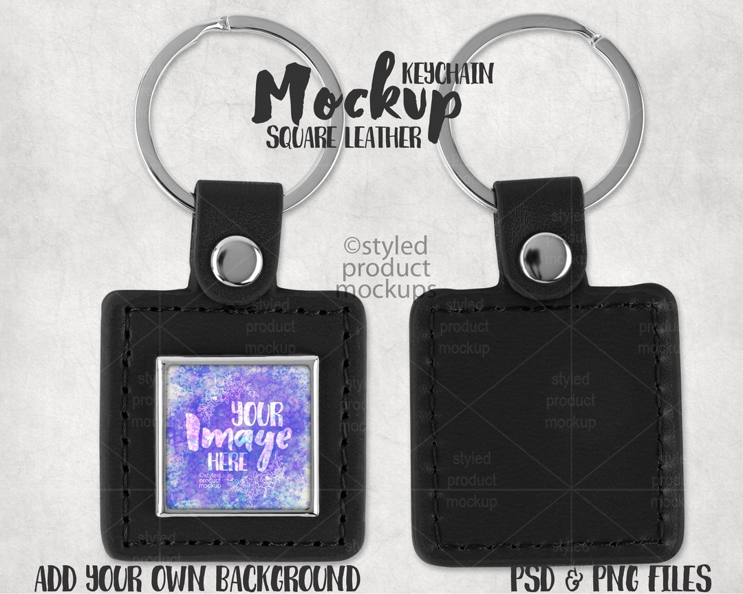 Dye Sublimation Square Shaped Leather Keychain Mockup Template | Add ...