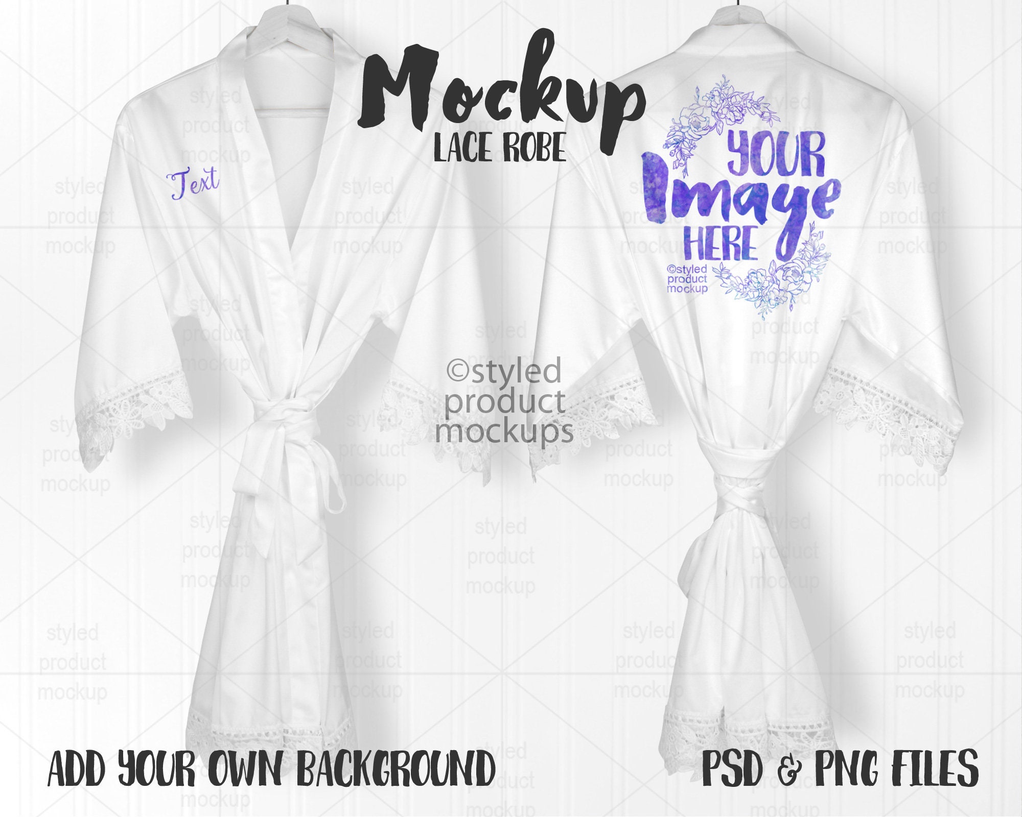 Satin Kimono Robe With Lace Edges Mockup Add Your Own Image | Etsy