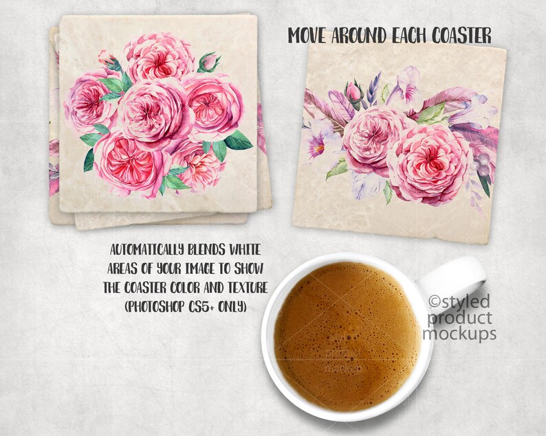 Dye Sublimation Natural Tumbled Stone Coaster Mockup | Add Your Own ...