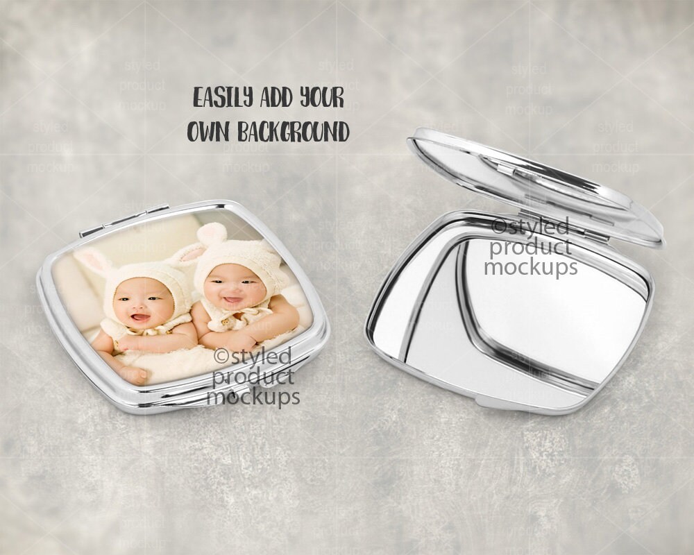 Square Compact Mirror Mockup Template | Add Your Own Image and ...
