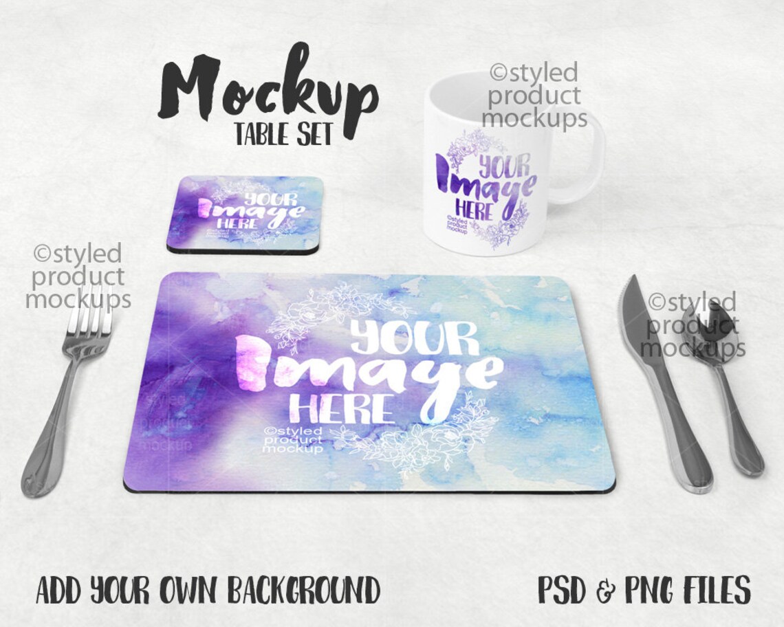 Dye sublimation tableware set mockup template Add your own | Etsy