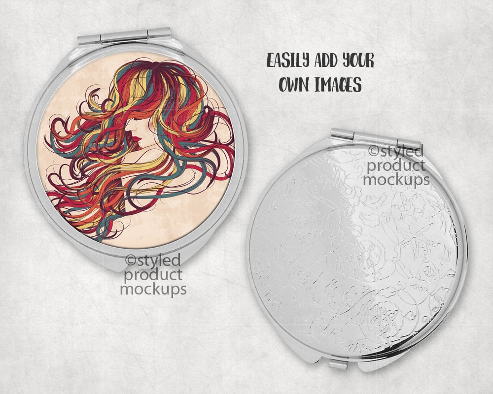 Round Compact Mirror Mockup Template | Add Your Own Image and ...