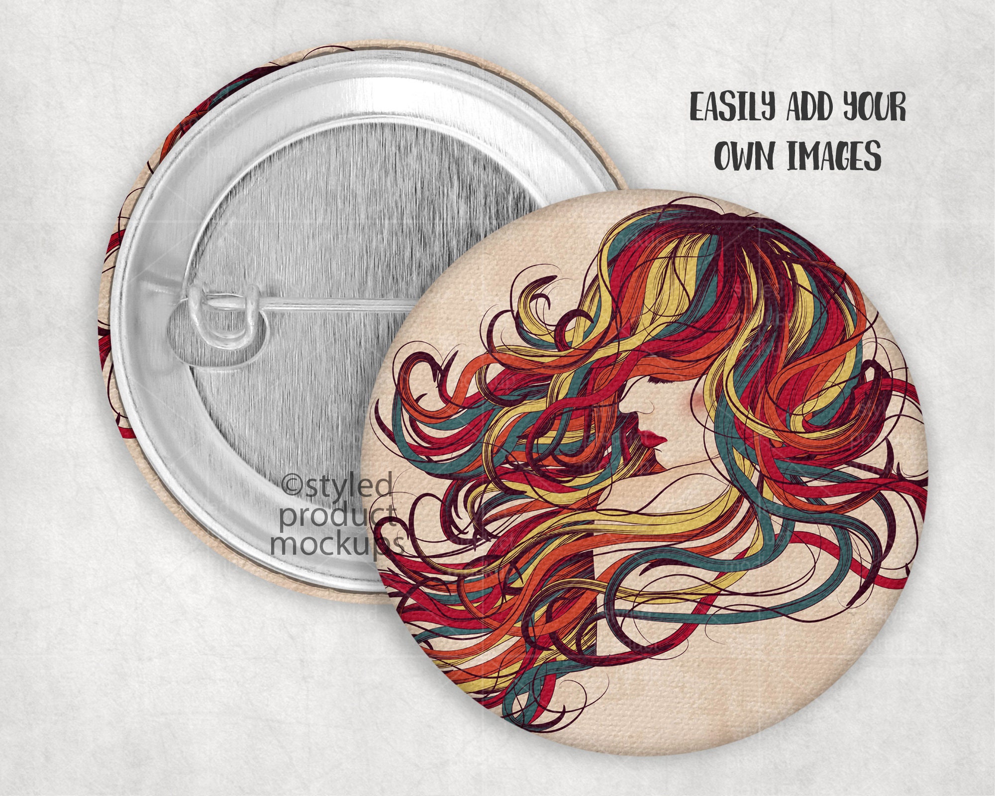 Round canvas pinback button mockup Add your own image and | Etsy