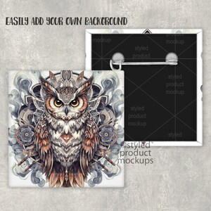 Black Backed Square Pinback Button Mockup | Add Your Own Image and ...