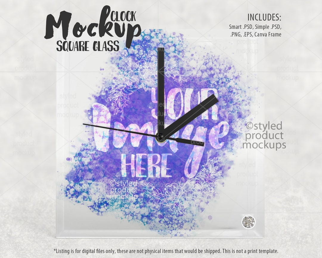 Dye Sublimation Square Glass Clock Mockup | Add Your Own Image and ...
