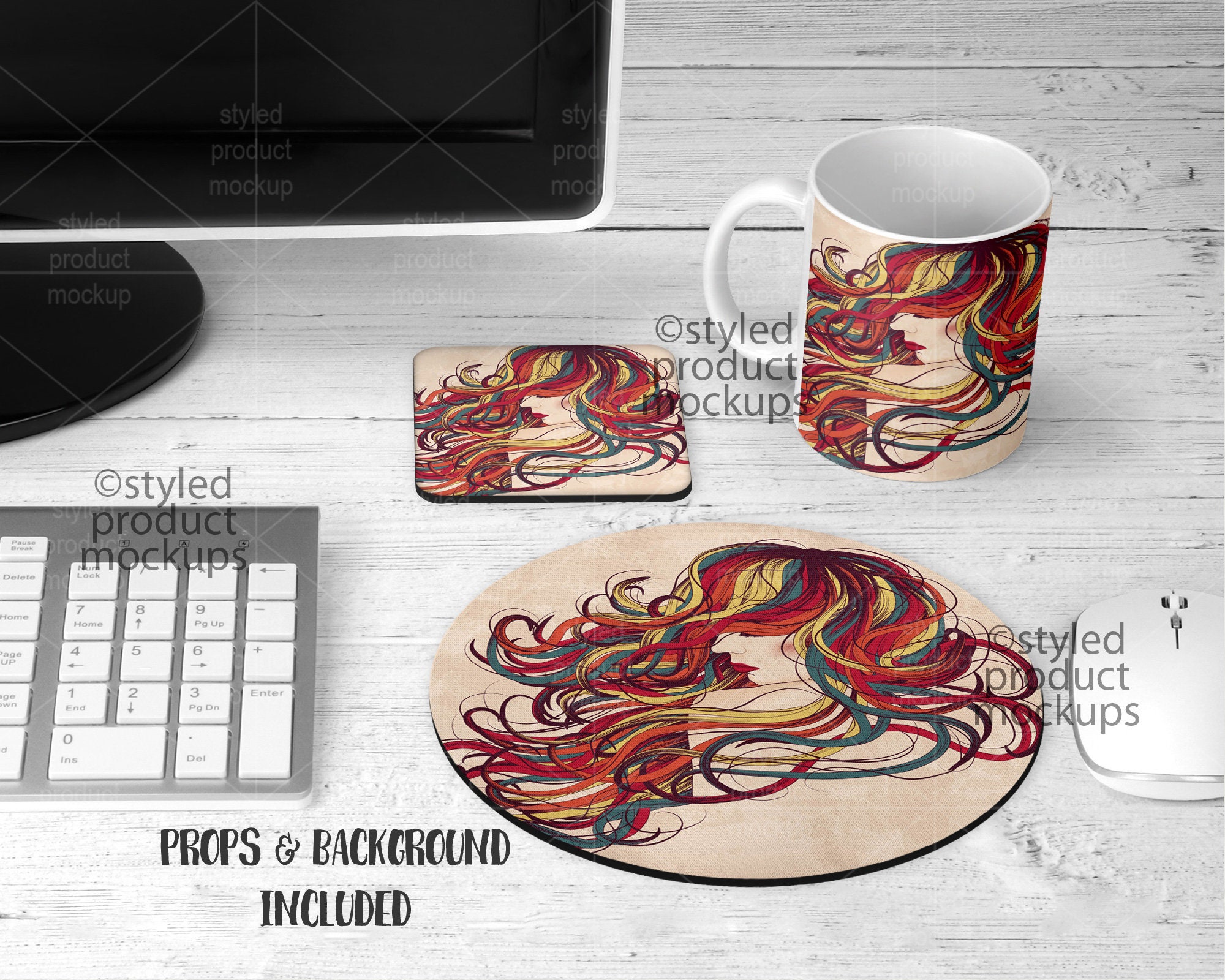 Dye Sublimation Office Desk Set Mockup Add Your Own Image | Etsy