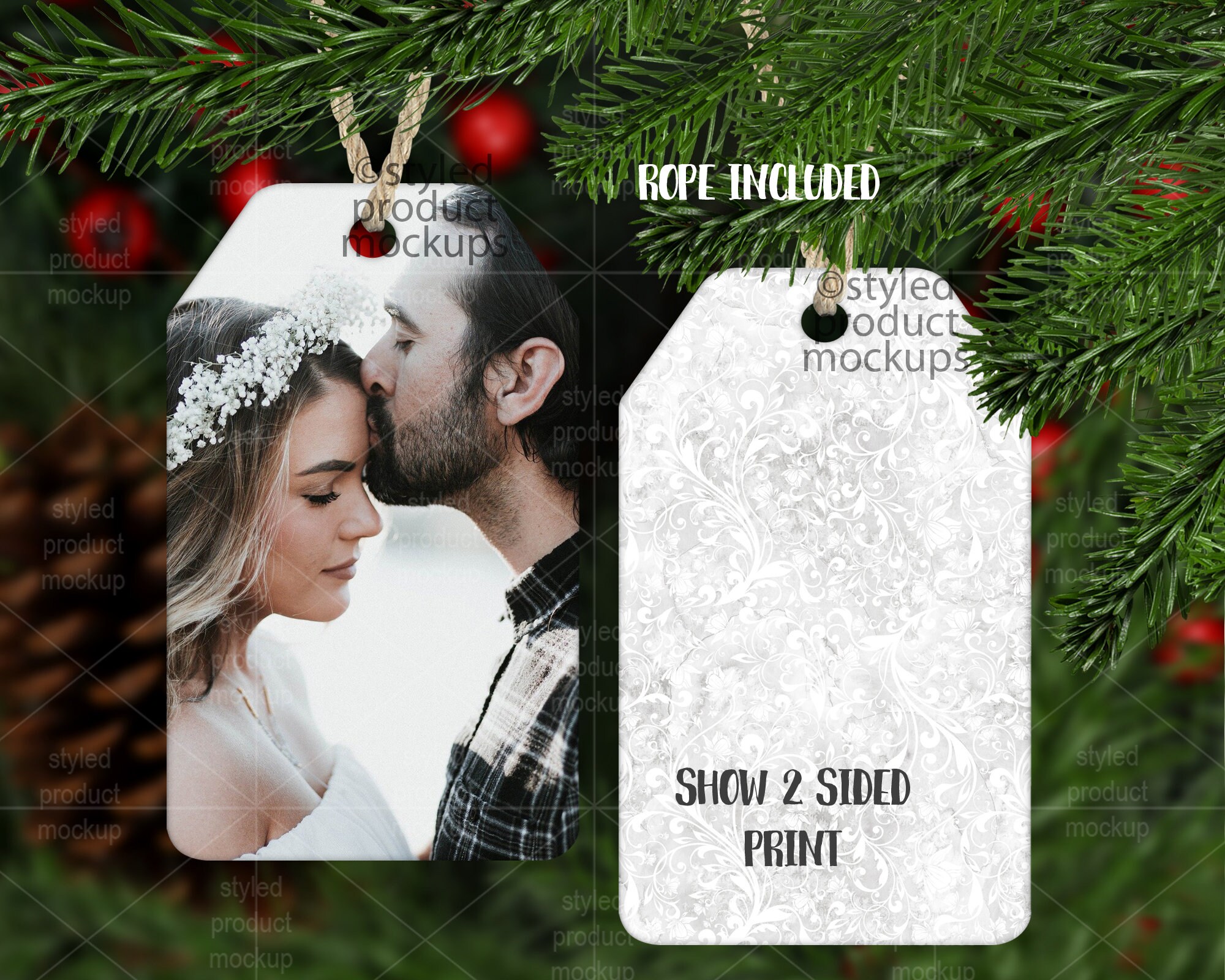 Dye Sublimation Gift Tag Shaped Ornament Mockup | Add Your Own Image ...