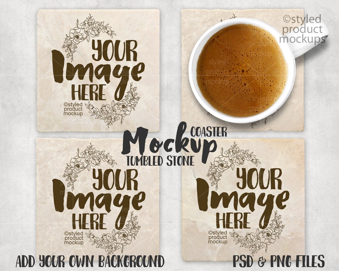 Dye Sublimation Natural Tumbled Stone Coaster Mockup | Add Your Own ...
