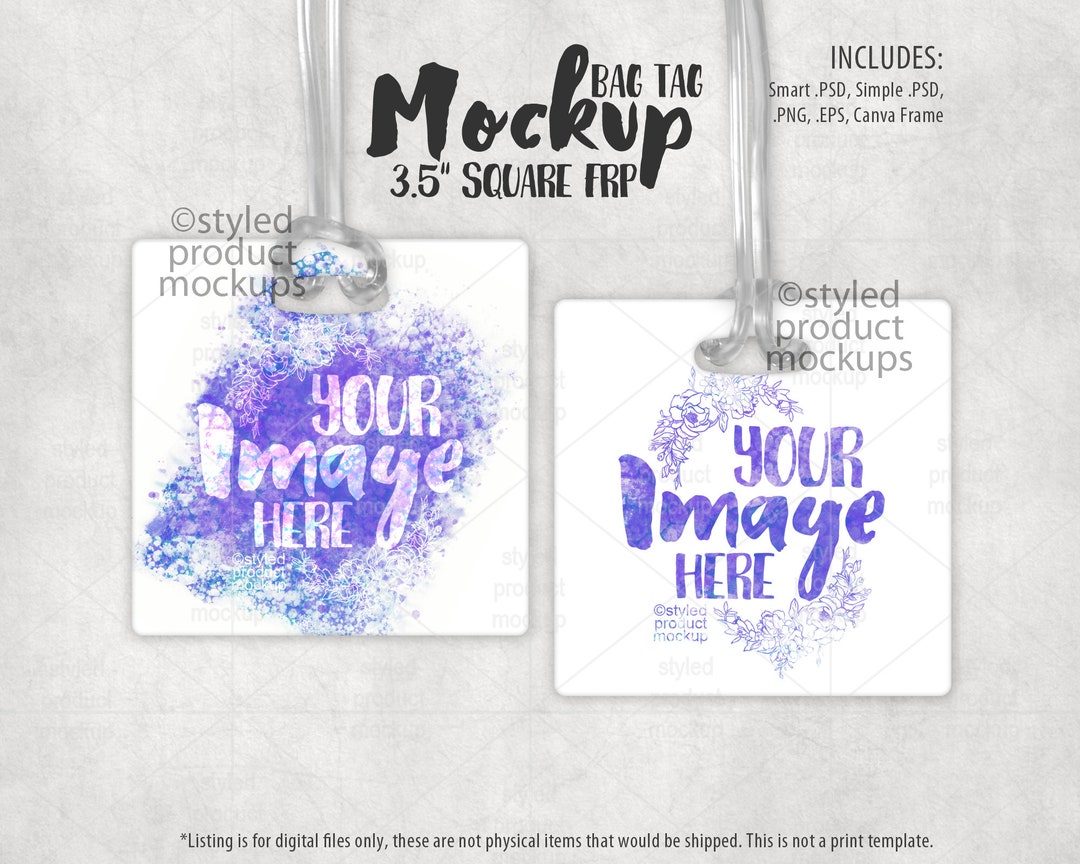 Dye Sublimation FRP Square Luggage Tag Mockup | Add Your Own Image and ...