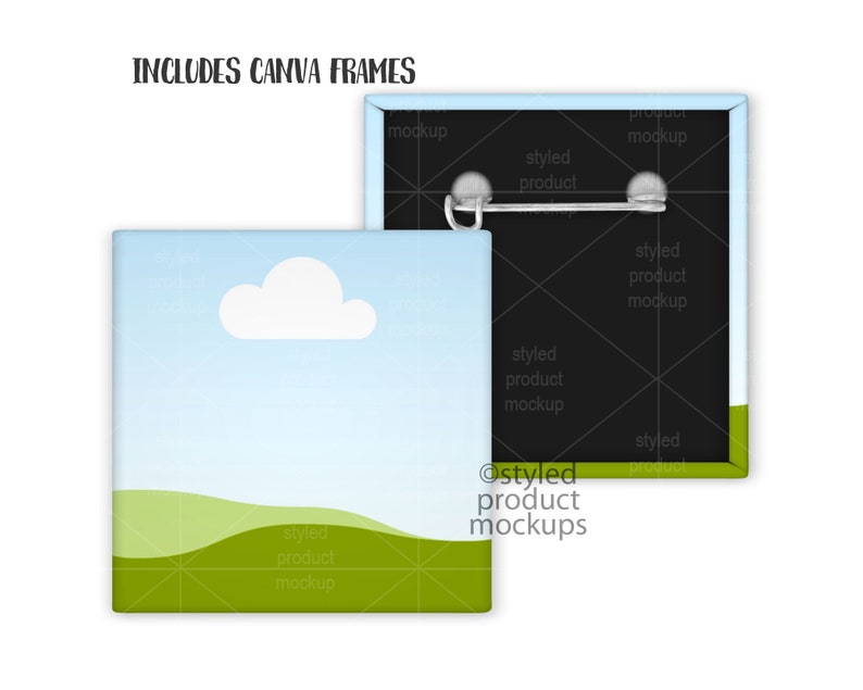 Black Backed Square Pinback Button Mockup | Add Your Own Image and ...
