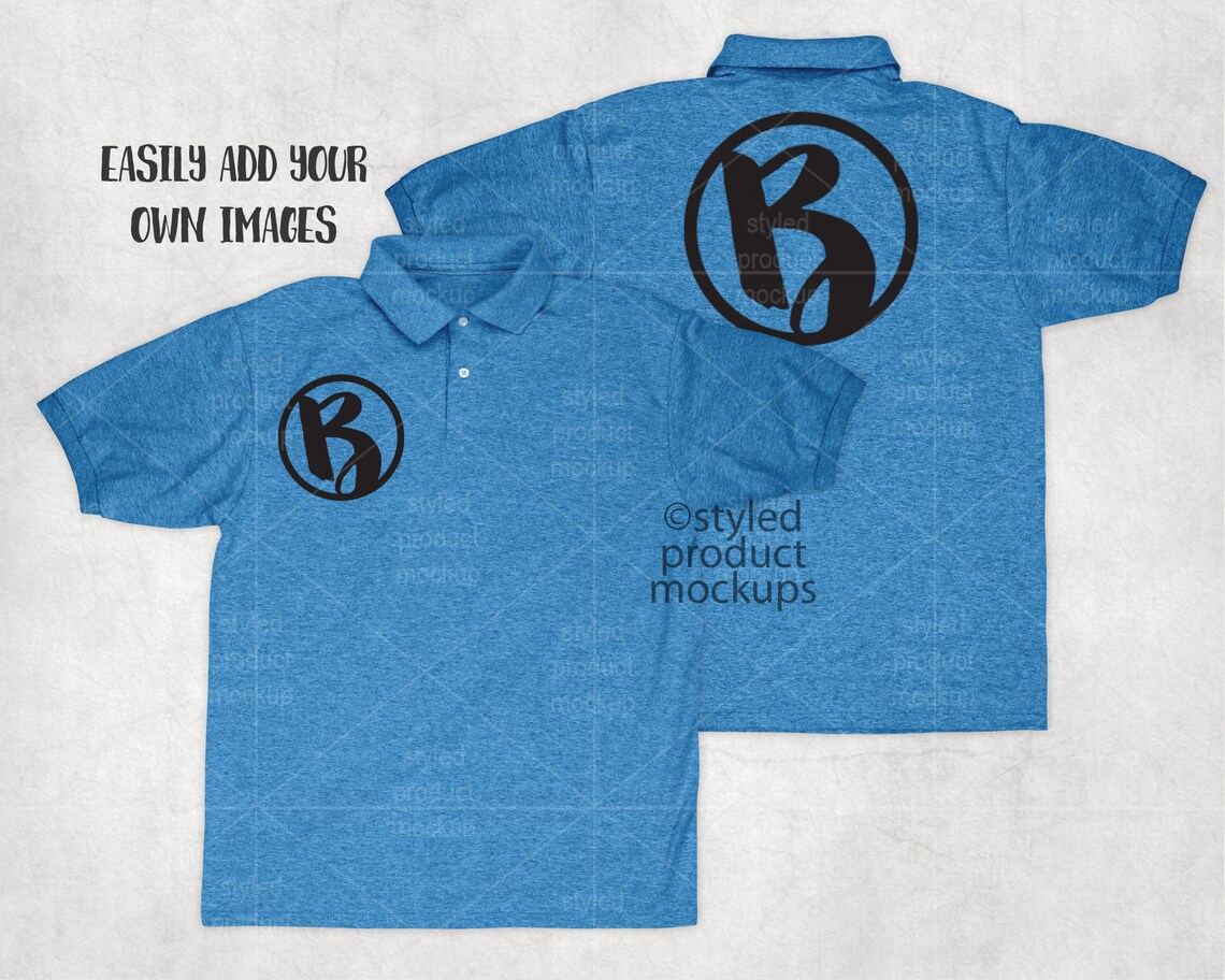 Solid Color Two Button Collar Short Sleeve Shirt With Heather | Etsy