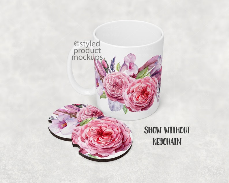 Dye Sublimation Car Coaster Mug and Keychain Gift Set Mockup - Etsy