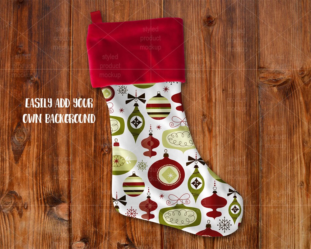 Christmas Stocking White With Red Cuff Template Mockup Add - Etsy