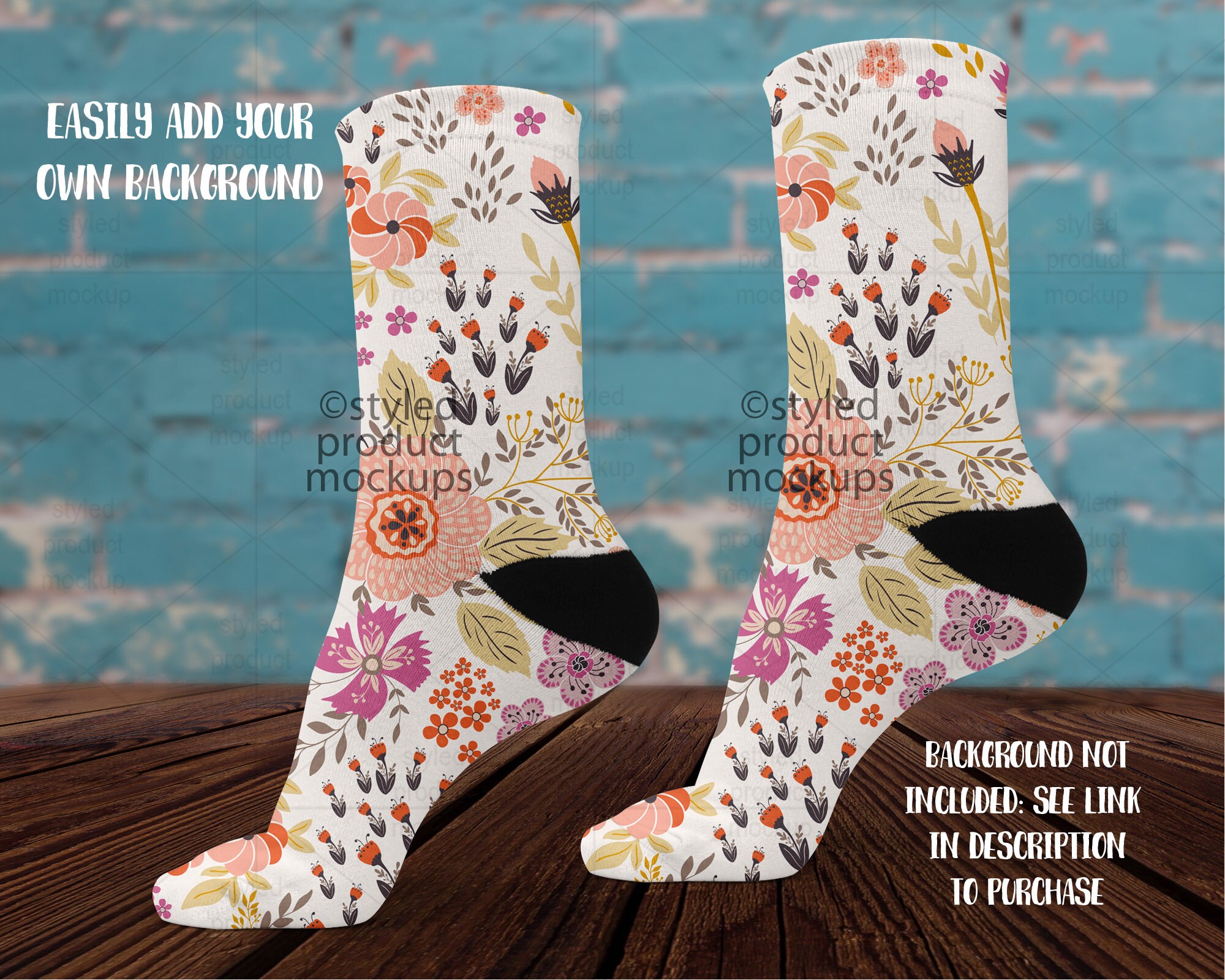 Dye Sublimation Crew Sock With Black Heel Mockup Add Your - Etsy