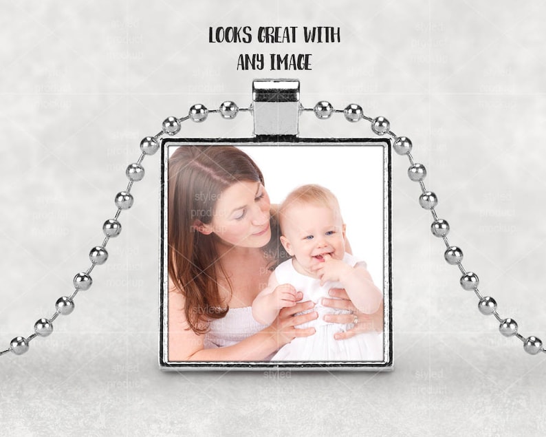 Dye Sublimation Large Square Pendant With Ball Chain Mockup | Etsy