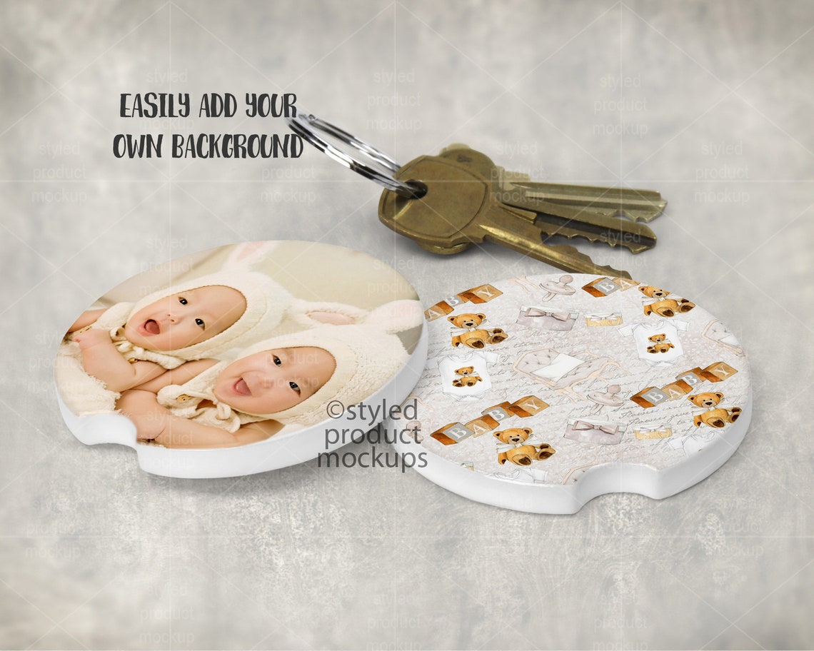 Dye Sublimation Sandstone Car Coaster Set Mockup Add Your | Etsy