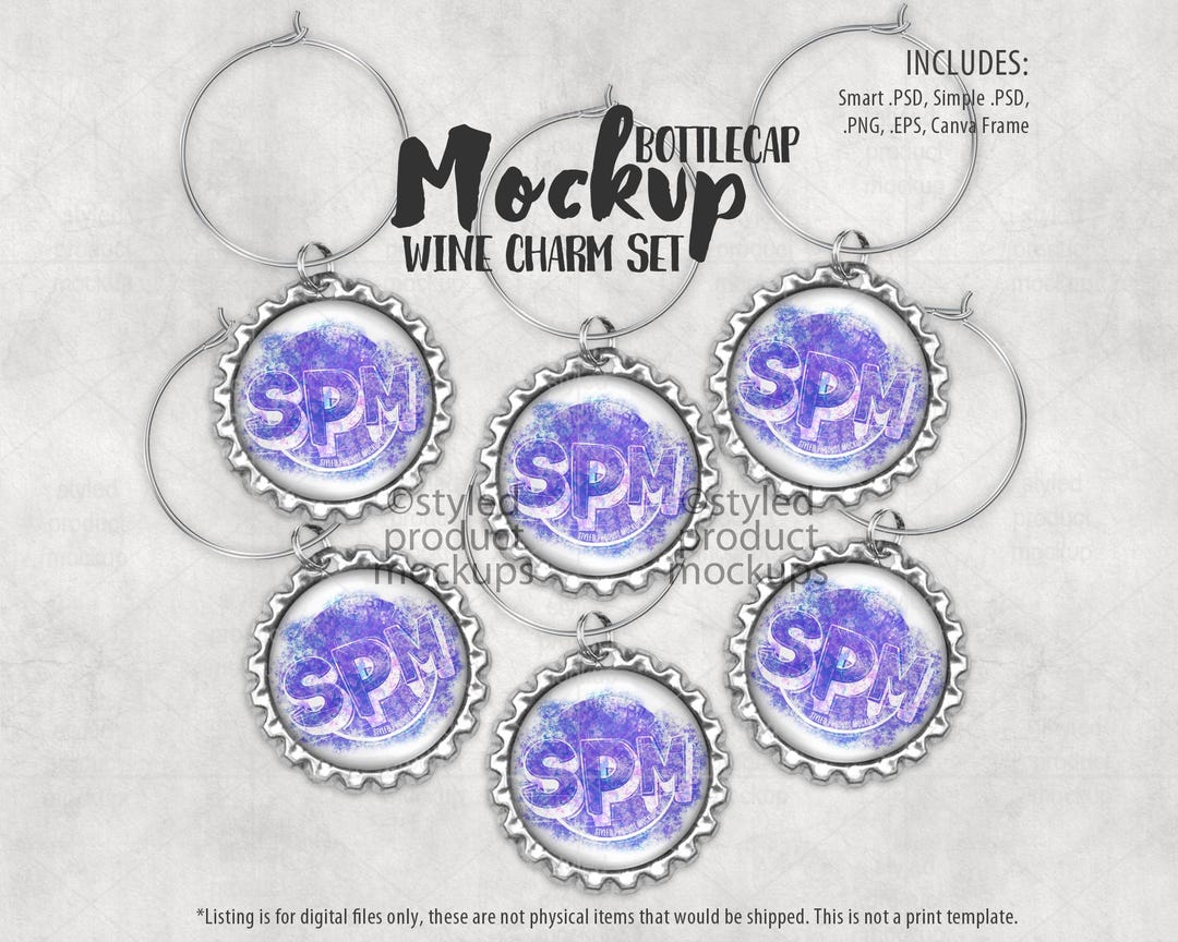 Bottlecap Wine Glass Charm Mockup Set | Add Your Own Image and ...