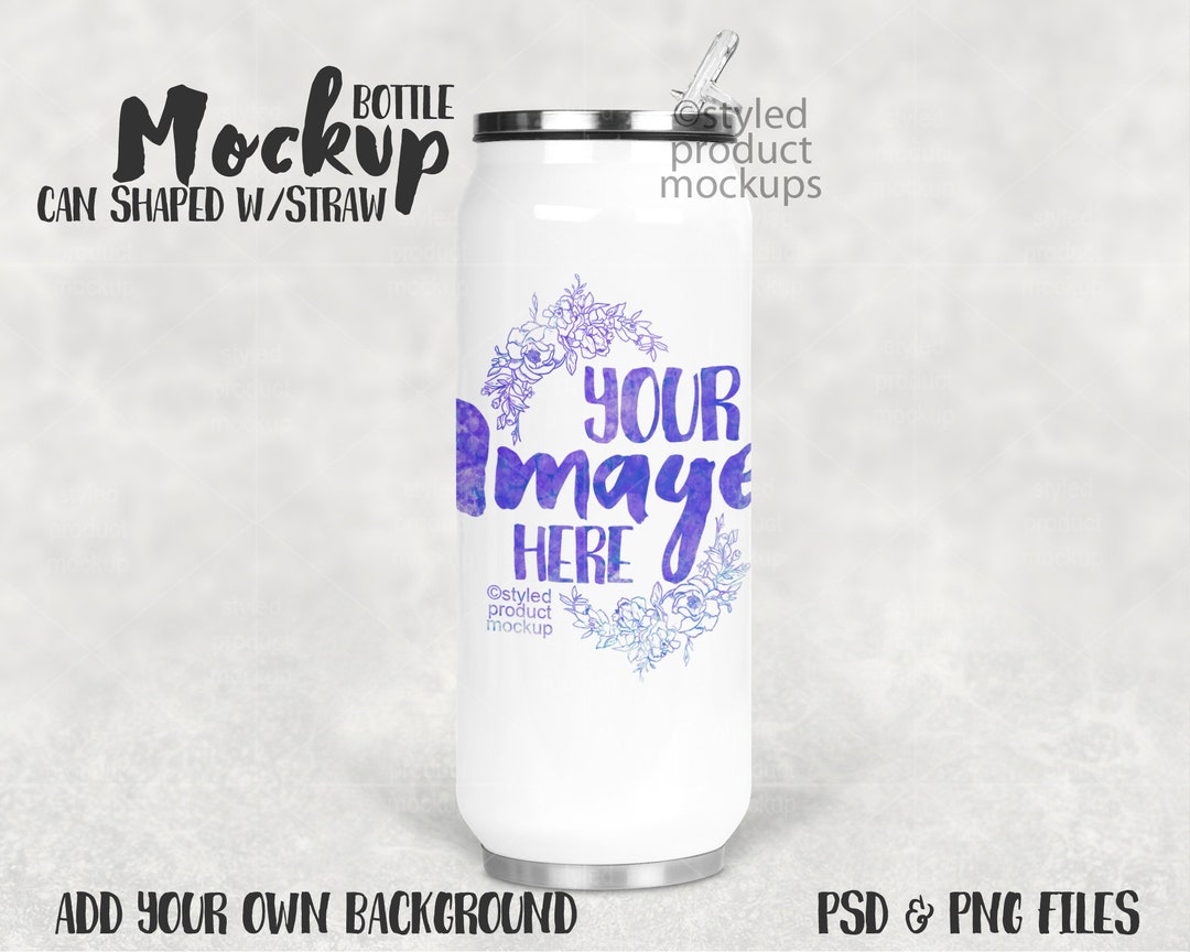 Dye Sublimation Can Shaped Bottle With Straw Mockup | Add Your Own ...