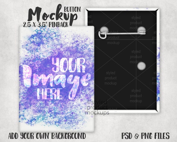 Button With Pin Back Rectangle Mockup Add Your Own Image and | Etsy