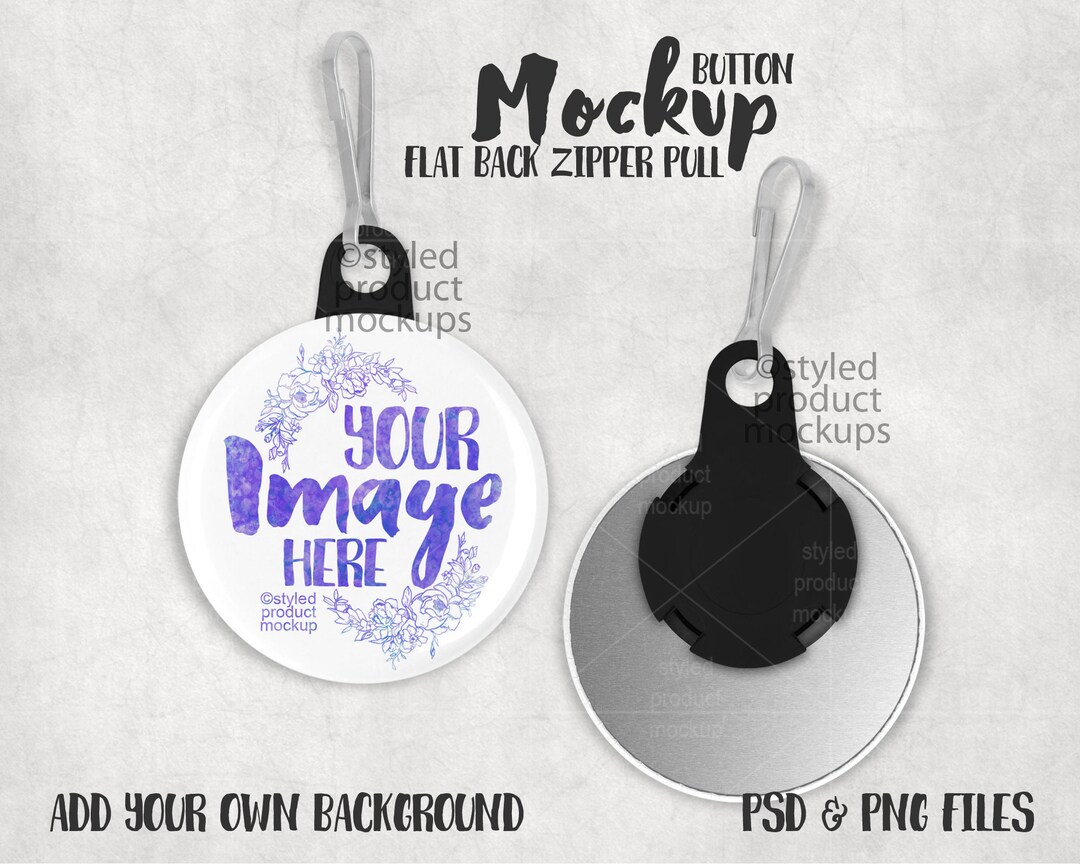Zipper Pull Button With Flat Back and Plastic Connector Mockup | Add ...