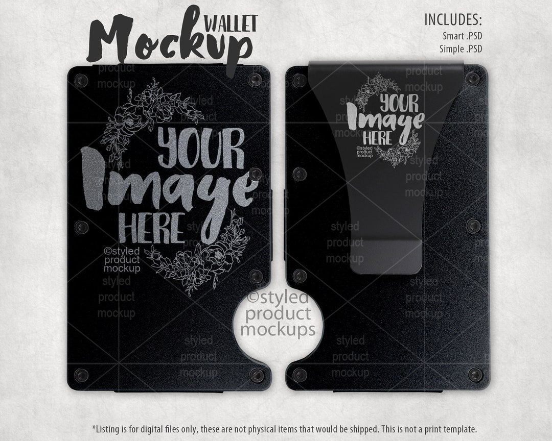 Laser Etched Aluminum Metal Wallet Mockup | Add Your Own Image and ...