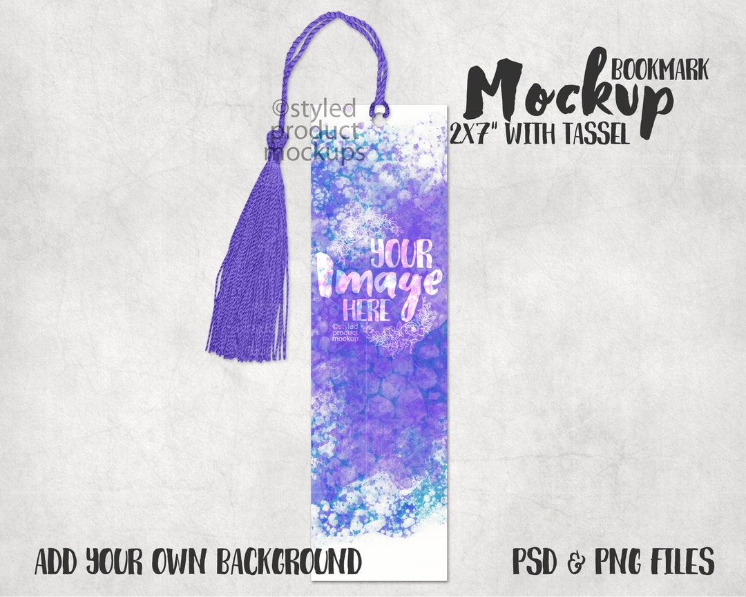 Rectangle 2 X 7 Inch Bookmark With Tassel Mockup Add Your Own Image and ...