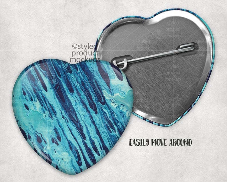 Heart Shaped Pinback Button Mockup Template with Front and | Etsy