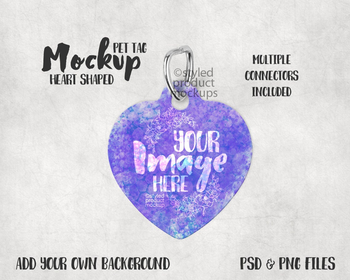 Heart Shaped Pet Tag Template Mockup Laying Flat With Key Ring ...