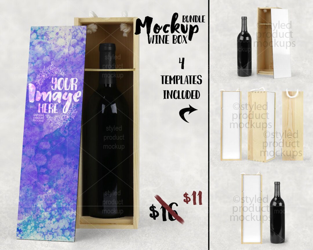 Dye Sublimation Natural Wood Wine Box Mockup Bundle | Add Your Own ...