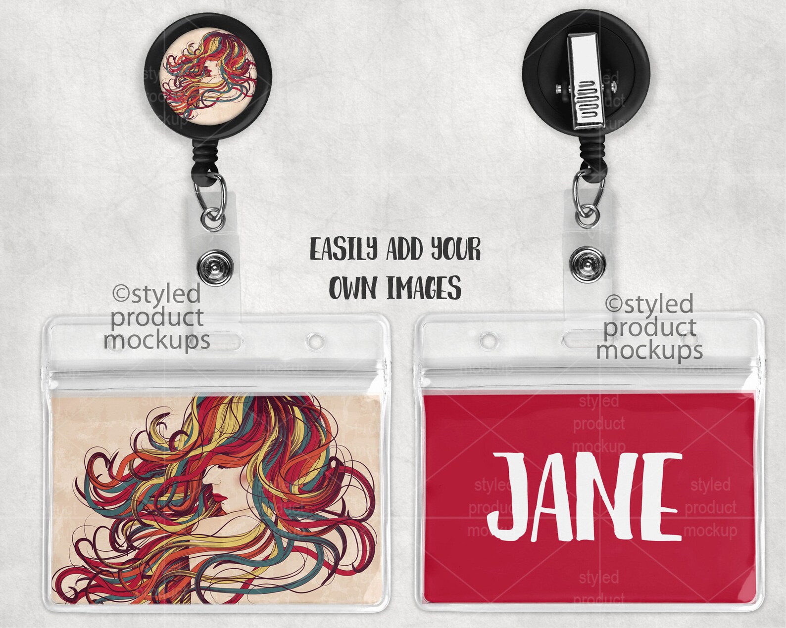 Plastic ID Pouch With Badge Reel Horizontal Mockup Add Your - Etsy