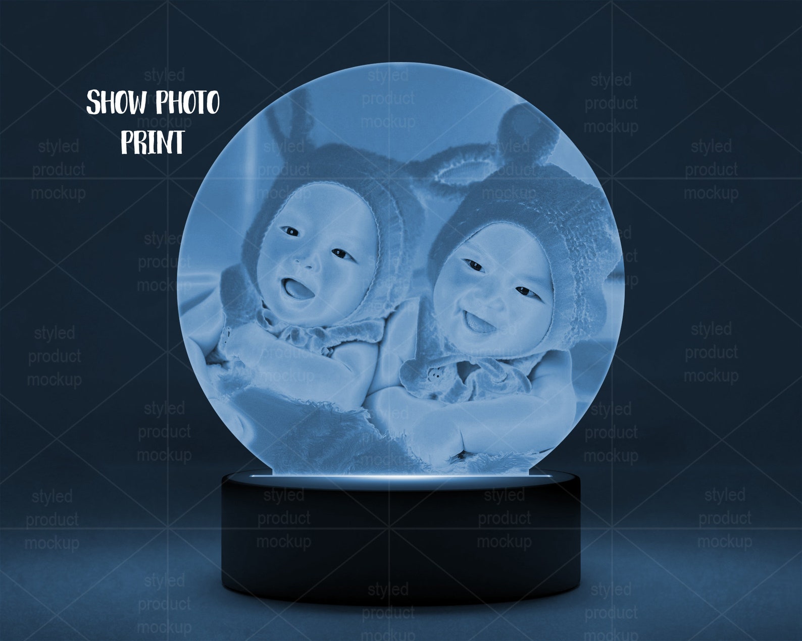 LED Light up Acrylic Image Panel With Round Plastic Base Mockup | Add ...