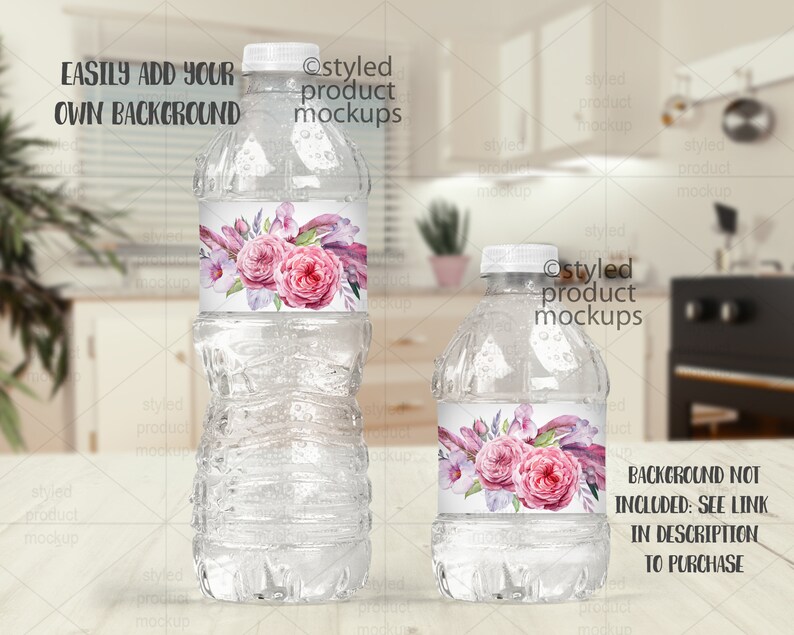 Party Favor Water Bottle Labels Large and Small Mockup | Add Your Own ...