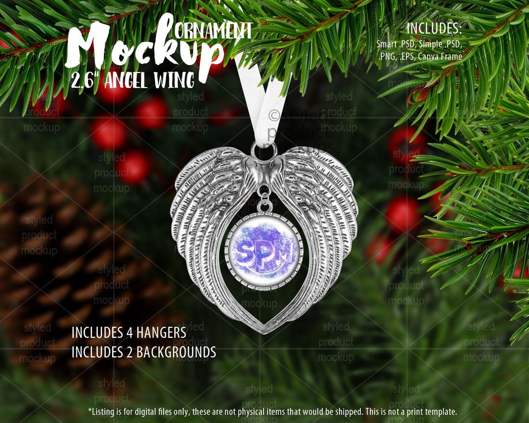 Dye Sublimation Metal Angel Wing Ornament Mockup | Add Your Own Image ...