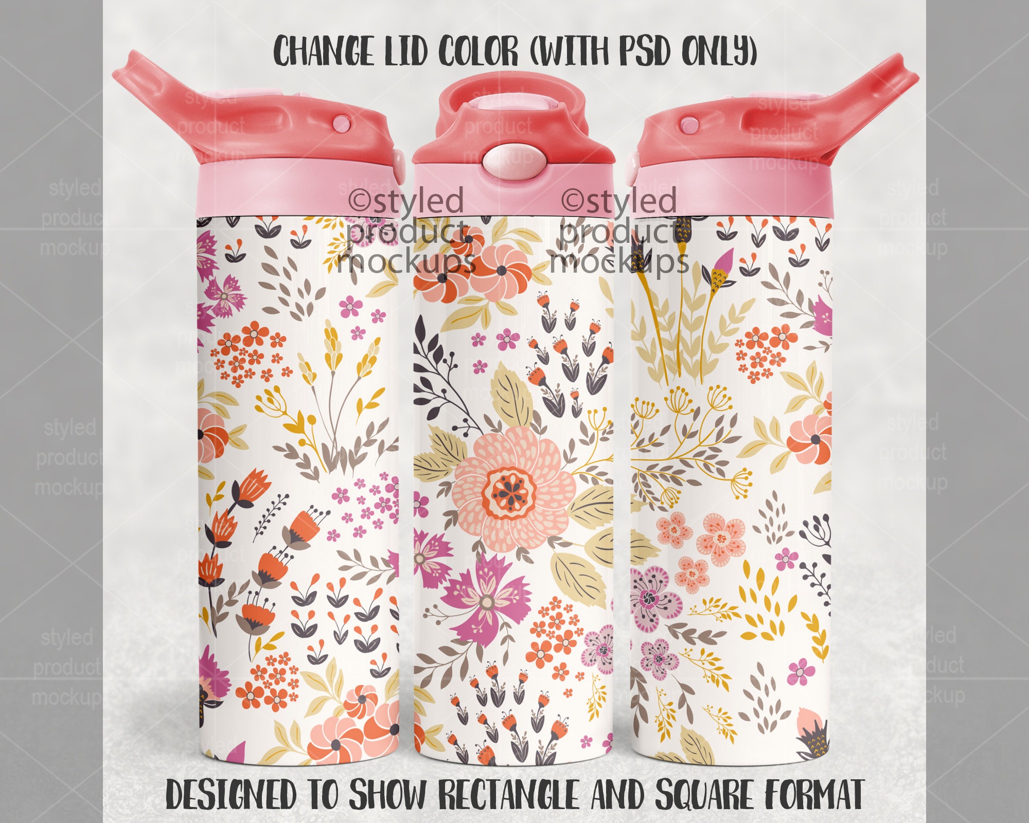 20oz Color Flip Top Sippy Cup Mockup Full Wrap View | Add Your Own ...