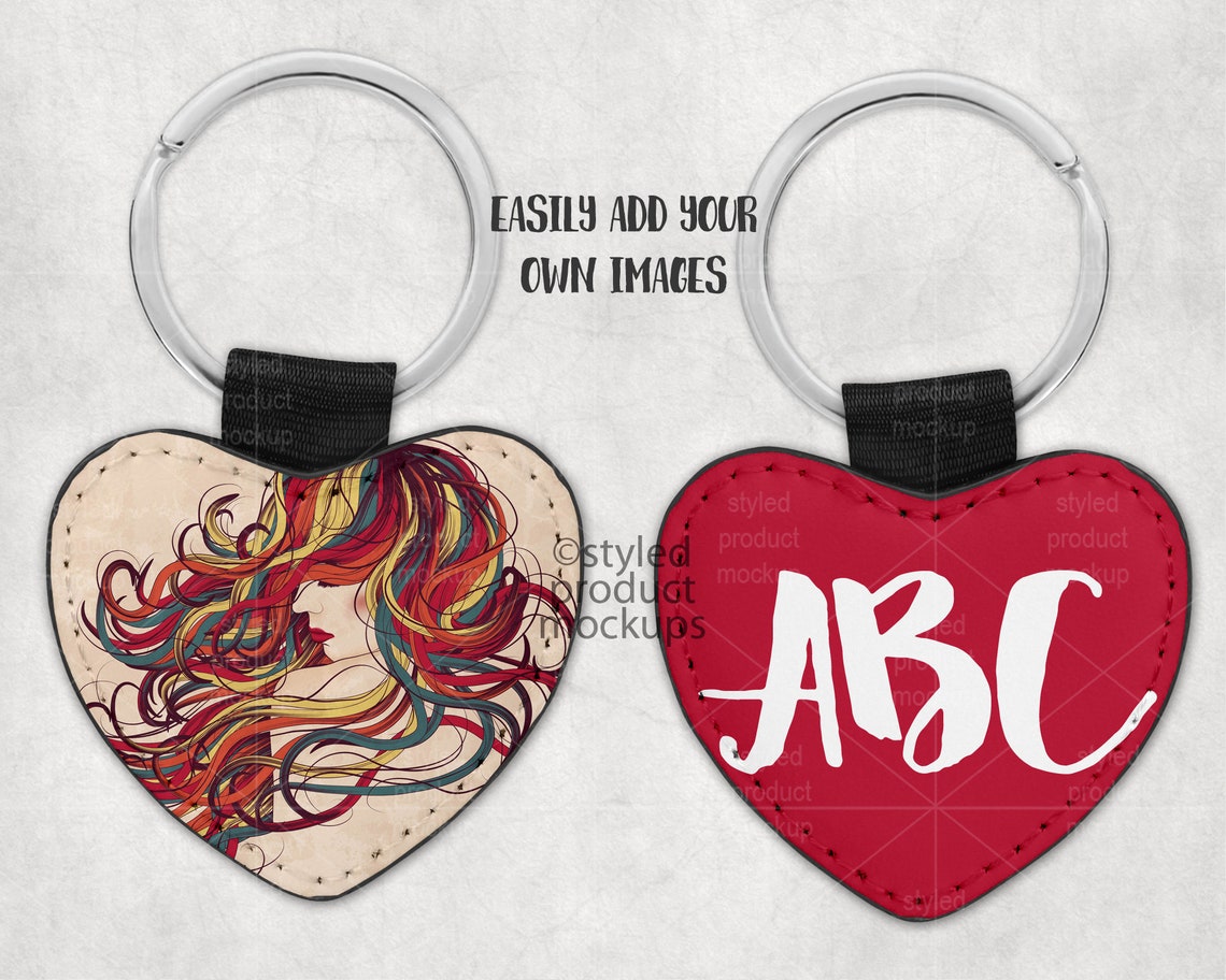 Dye Sublimation PU Leather Heart Keychain Mockup Add Your - Etsy
