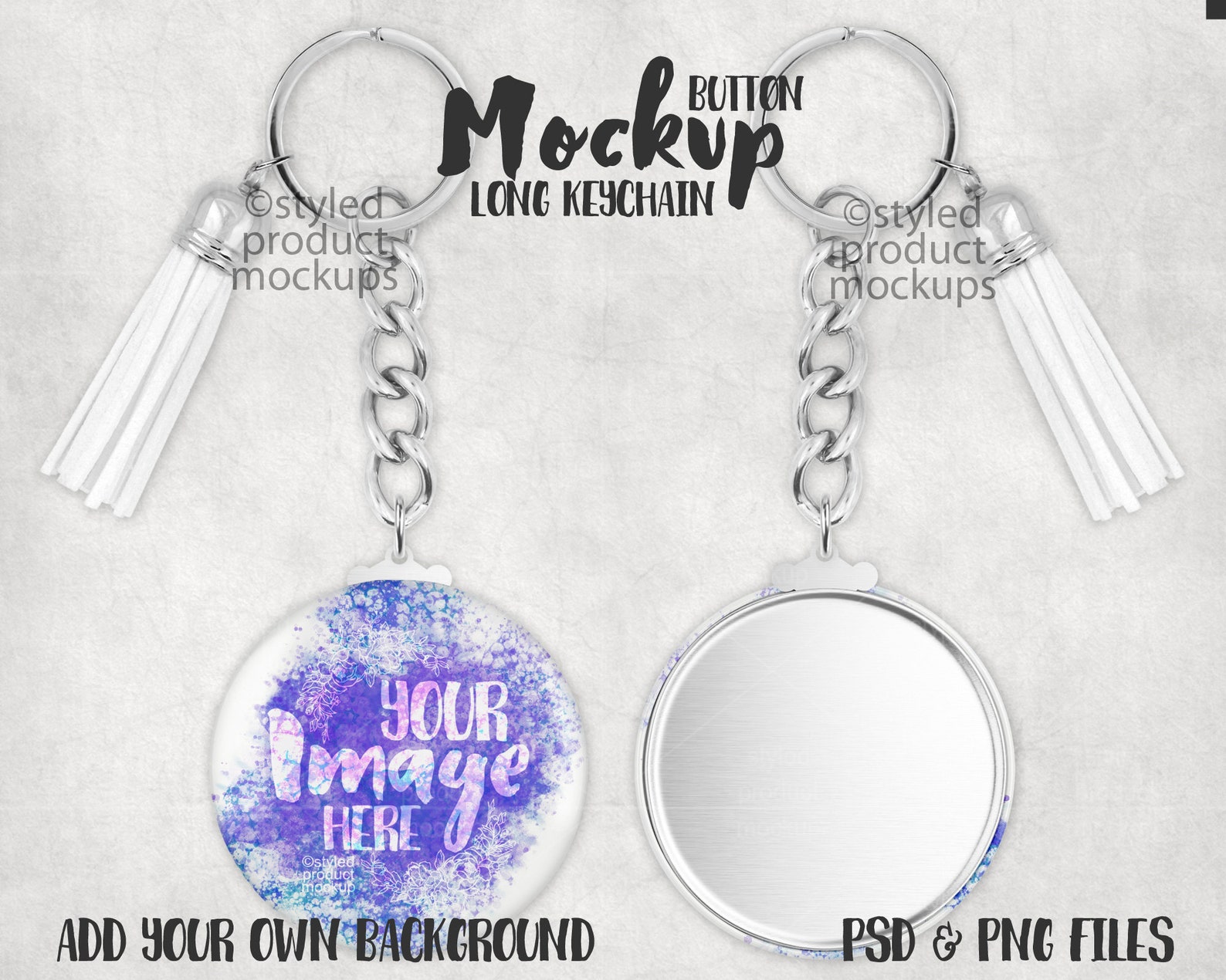 Button Keychain With Tab and Optional Tassel Mockup Add Your | Etsy