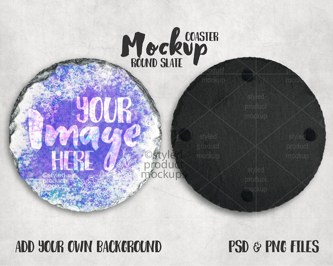 Dye Sublimation Round Slate Coasters Mockup | Add Your Own Image and ...
