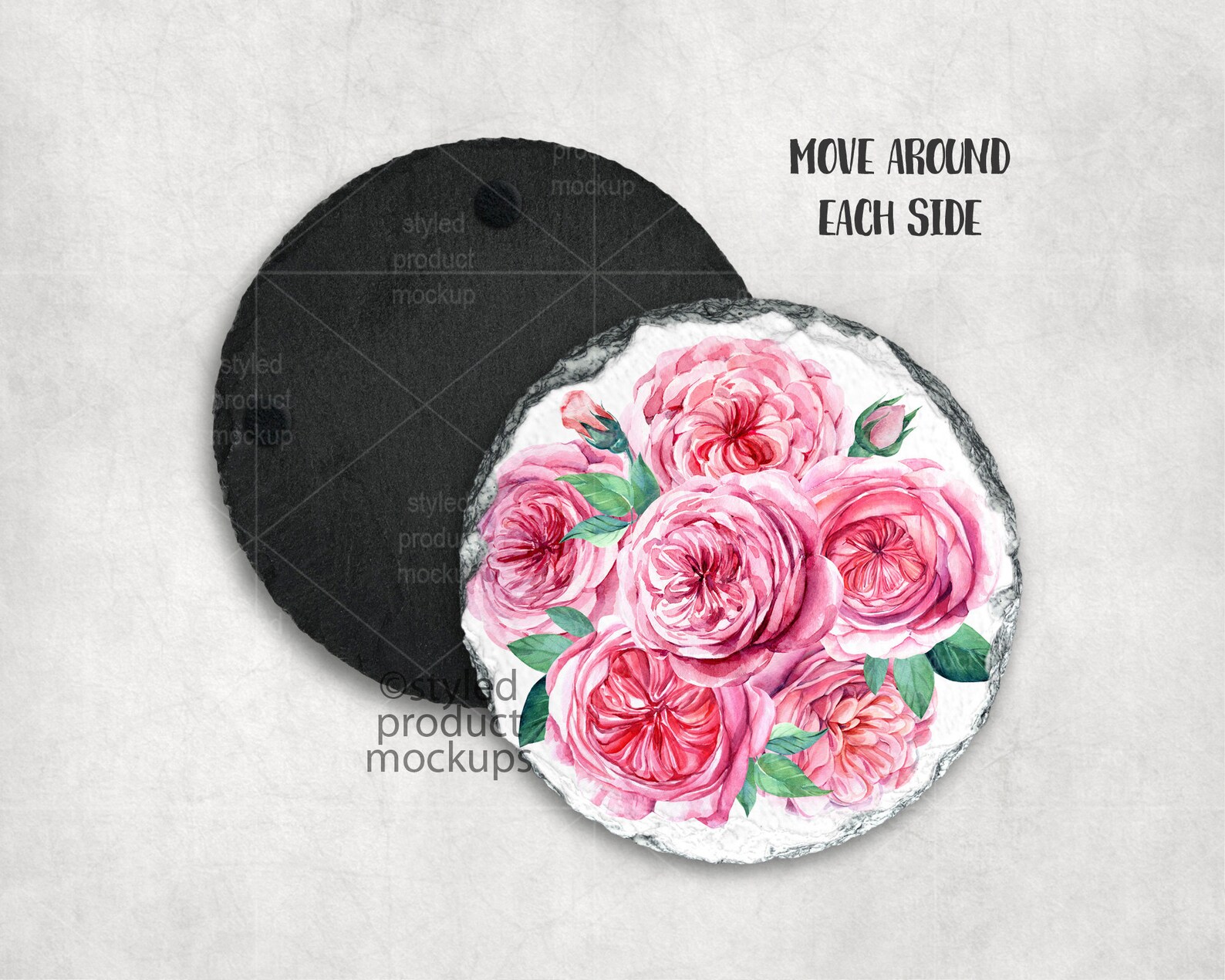Dye Sublimation Round Slate Coasters Mockup | Add Your Own Image and ...