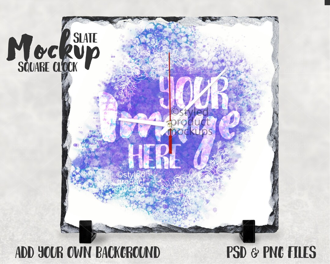 Dye Sublimation Square Slate Clock Mockup | Add Your Own Image and ...