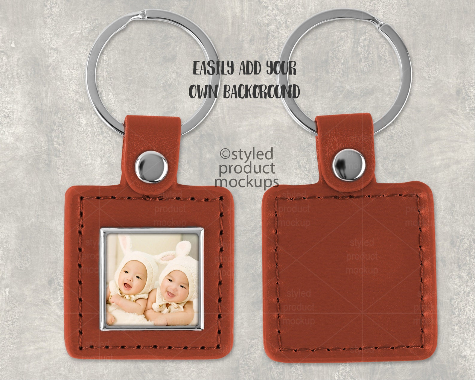 Dye Sublimation Square Shaped Leather Keychain Mockup Template | Etsy