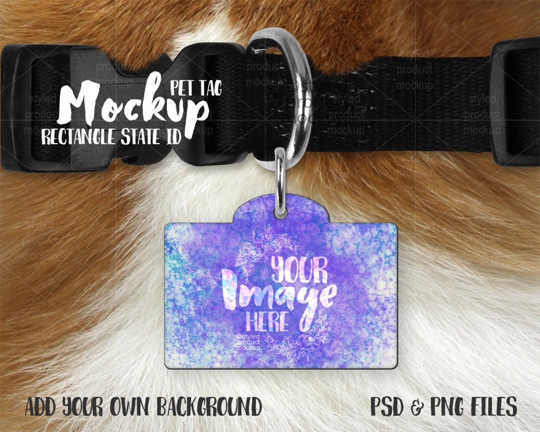 Rectangle State ID Pet Tag on a Dog Collar Mockup Template | Add Your ...