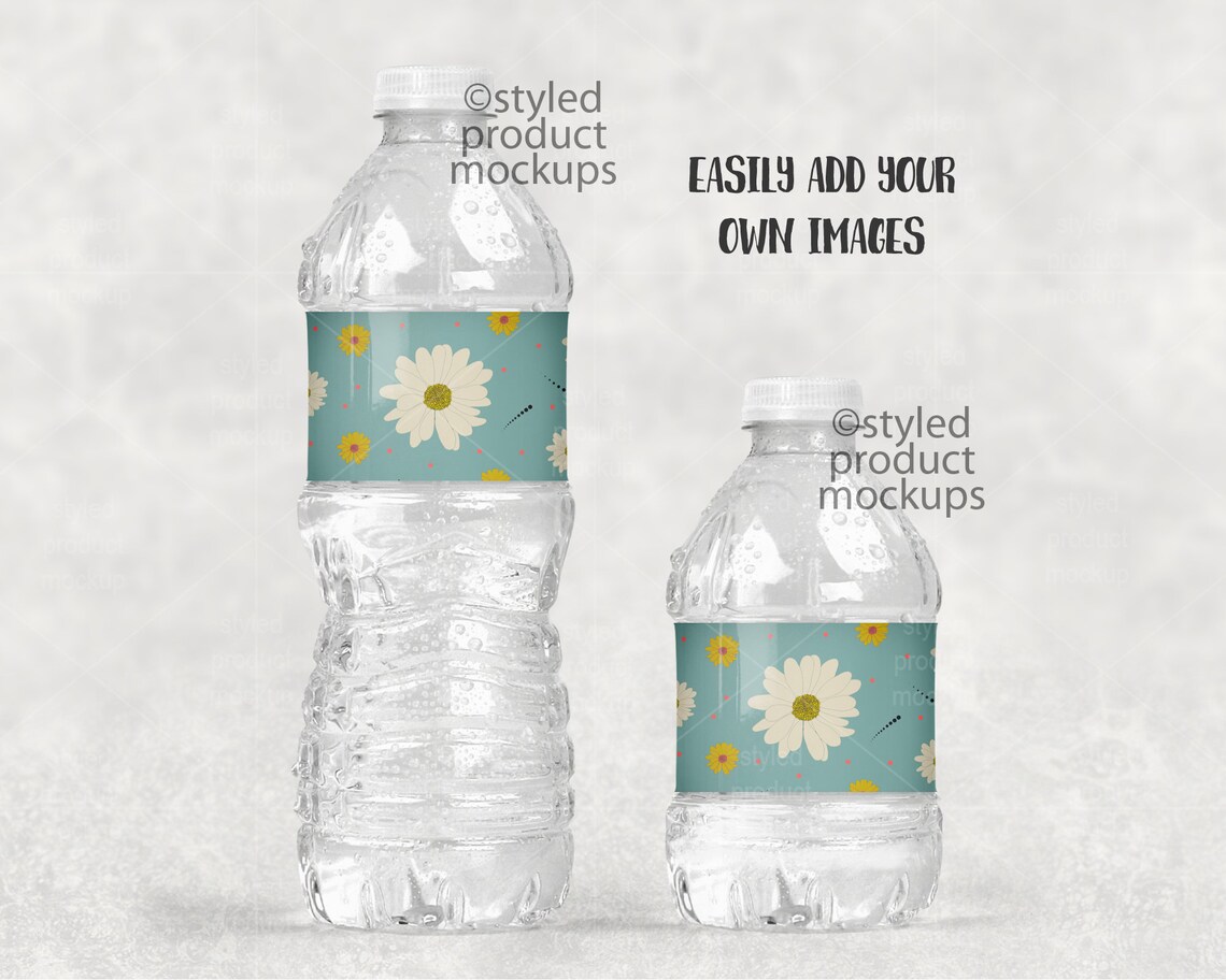 Party Favor Water Bottle Labels Large and Small Mockup | Add Your Own ...